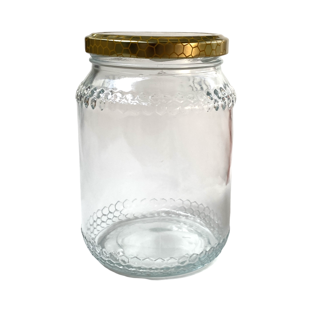 Glass Honey Jar - Honeycomb Theme - 1kg - Box 20 – Waggle & Forage