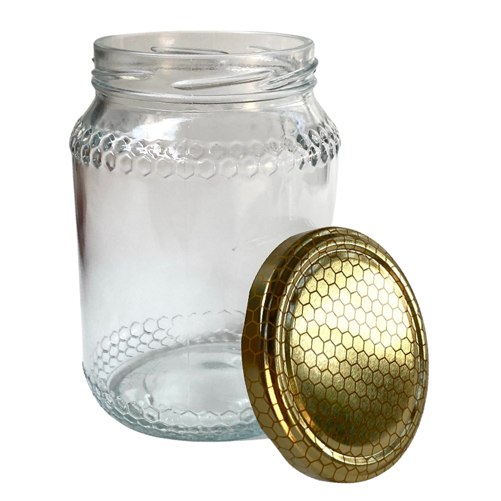 Glass Honey Jar - Honeycomb Theme - 1kg - Box 20 – Waggle & Forage